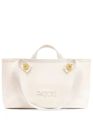 Patou Large Logo Trapeze Canvas Tote Bag - White
