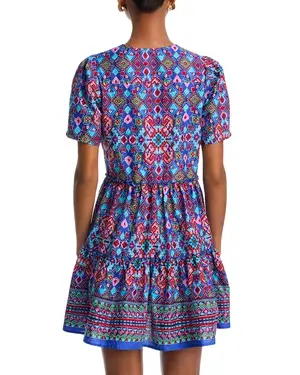 Aqua Mosaic Tile Puff Sleeve Dress