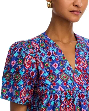 Aqua Mosaic Tile Puff Sleeve Dress