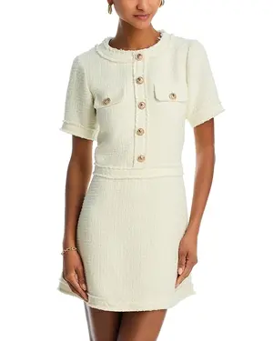 Aqua Tweed Short Sleeve Mini Dress - Ivory