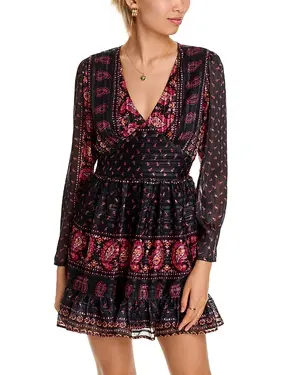 KOKO + MASON Long Sleeve Mini Dress - Black/ Red