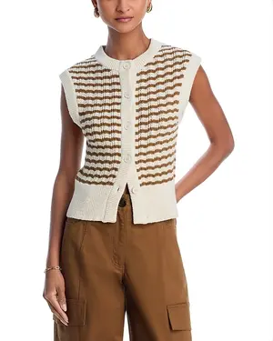A.L.C. Margo Sleeveless Cardigan - Parchment/aged Bronze Stripe