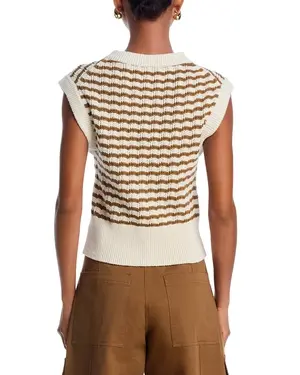 A.L.C. Margo Sleeveless Cardigan - Parchment/aged Bronze Stripe