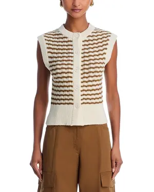 A.L.C. Margo Sleeveless Cardigan - Parchment/aged Bronze Stripe