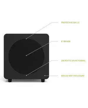 KANTO Sub8 8" Sealed Powered Subwoofer - Matte Black