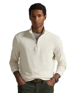Polo Ralph Lauren Luxury Double Knit Jacquard Quarter Zip Pullover - Beige