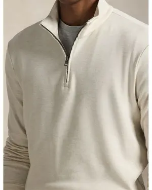 Polo Ralph Lauren Luxury Double Knit Jacquard Quarter Zip Pullover - Beige