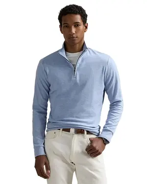 Polo Ralph Lauren Luxury Double Knit Jacquard Quarter Zip Pullover - Blue