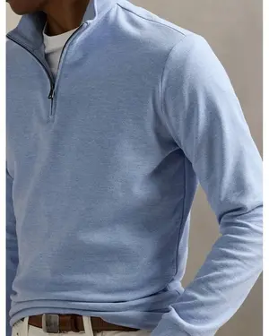 Polo Ralph Lauren Luxury Double Knit Jacquard Quarter Zip Pullover - Blue