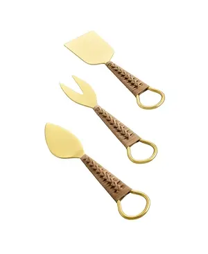 GAURI KOHLI Helsinki Cheese Knives, Set Of 3 - Pine Brown/matte Gold