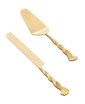 GAURI KOHLI Santiago Cake Servers, Set Of 2 - Matte Gold