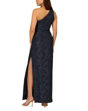 Aidan Mattox Stretch Jacquard One Shoulder Gown