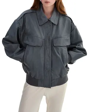 LAMARQUE Trevanna Leather Bomber Jacket - Graphite