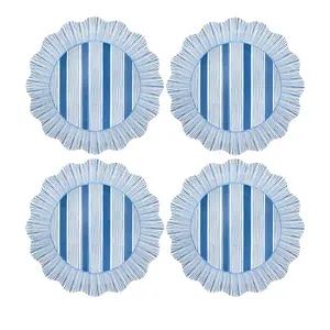 JULISKA Cabana Stripe Melamine Dinner Plate, Set Of 4 Ocean Blue