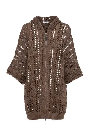 Brunello Cucinelli Brunello Cucinelli Cable & Mesh Cardigan Chocolate