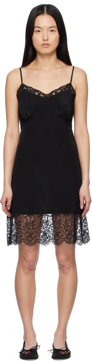 Simone Rocha Simone Rocha Deep Lace Trim Slip Minidress - Black