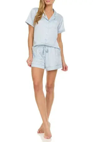 Flora Nikrooz Satin Short Pajamas With Faux Pearl Trim Ice Flow