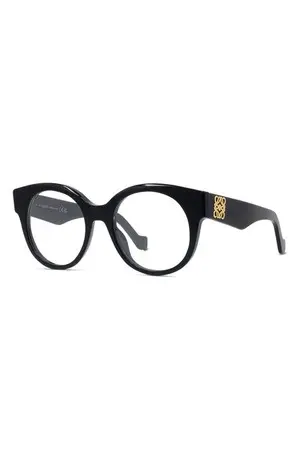 Loewe Anagram 51mm Round Eyeglasses - Shiny Black