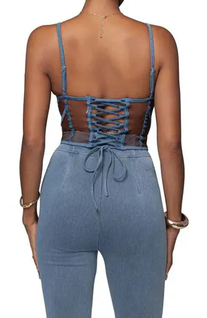 JLUXLABEL Denim Illusion Bustier Top - Brown