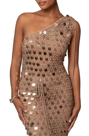 JLUXLABEL Opulent Paillette One-shoulder Maxi Dress