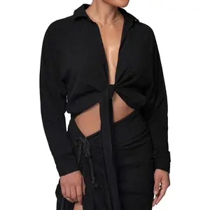 JLUXLABEL Soho Tie Front Crop Shirt - Black
