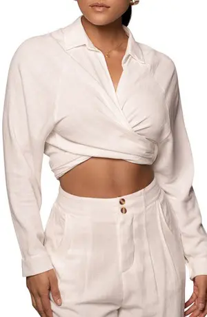 JLUXLABEL Soho Tie Front Crop Shirt - Ivory