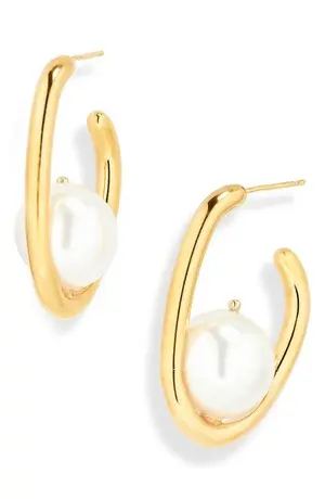 Oscar De La Renta Faux Hoop Earrings - Pearl