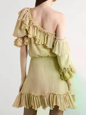 Saint Laurent Off-the-shoulder Ruffled Mini Dress - Neutrals