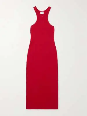 COURREGES Embroidered Ribbed Cotton-jersey Midi Dress - Red