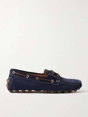 TOD'S Gommino Macro Leather-trimmed Suede Loafers - Navy