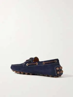 TOD'S Gommino Macro Leather-trimmed Suede Loafers - Navy