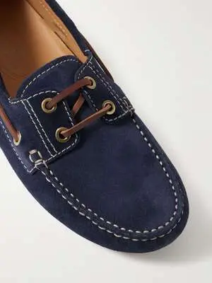 TOD'S Gommino Macro Leather-trimmed Suede Loafers - Navy