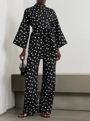 DIMA AYAD Polka-dot Textured-crepe Wide-leg Pants