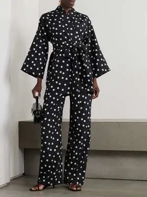 DIMA AYAD Polka-dot Textured-crepe Wide-leg Pants