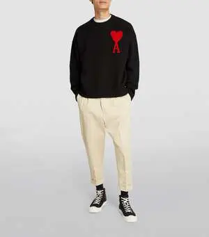 AMI Paris Virgin Wool De Coeur Sweater - Black