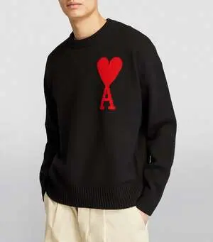 AMI Paris Virgin Wool De Coeur Sweater - Black