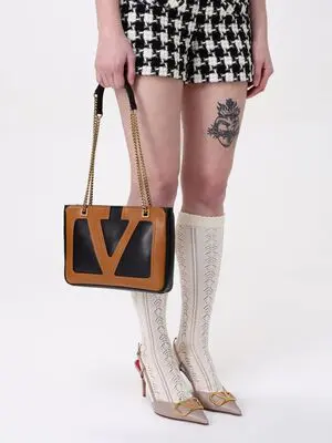 Valentino Garavani Viva Superstar Leather Shoulder Bag With Vlogo - Dark
