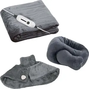 PURSONIC Ultimate Cozy Comfort & Relaxation Bundle Heated Blanket, Neck & Shoulder Heating Pad - Grey