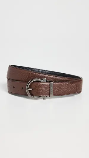 FERRAGAMO Single Gancio Pebbled Leather Belt
