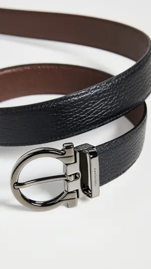 FERRAGAMO Single Gancio Pebbled Leather Belt