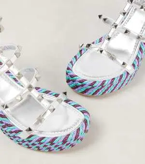 Valentino Garavani Rockstud Leather Espadrille Wedges