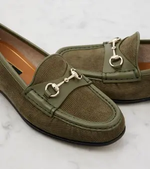 GUCCI Driver Men\'s Olive Green Suede W/ Horsebit Loafers Gucci size 10.5 Gucci Horsebit 1953 Corduroy Loafers - Green | Editorialist main image 4