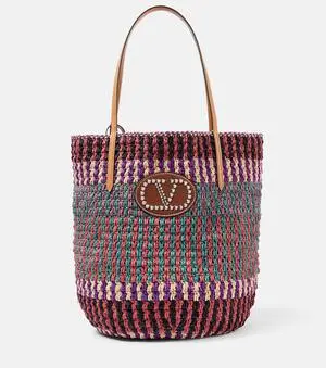 VALENTINO VLogo Signature Large Straw Tote Bag