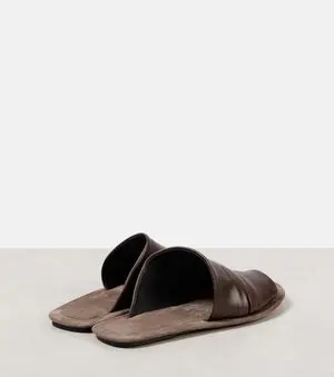 Brunello Cucinelli Ruched Leather Slides