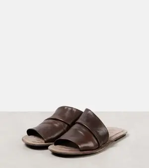 Brunello Cucinelli Ruched Leather Slides