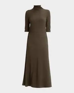 vince elbow sleeve turtleneck midi dress Women's Elbow-Sleeve Turtleneck Dress, Black, Size XL