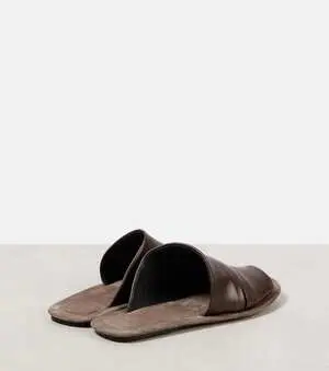 Brunello Cucinelli Ruched Leather Slides