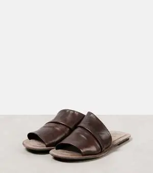 Brunello Cucinelli Ruched Leather Slides