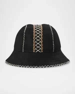 UGG Atherson Embroidered Shearling Bucket Hat - Black