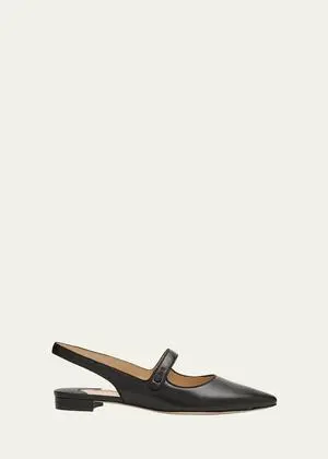 Manolo Blahnik Campari Leather Mary Jane Slingback Flats - Black